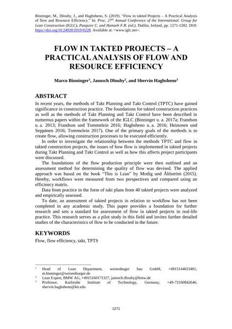 PDF FLOW IN TAKTED PROJECTS A PRACTICAL ANALYSIS OF Flow Before And After Execution Of