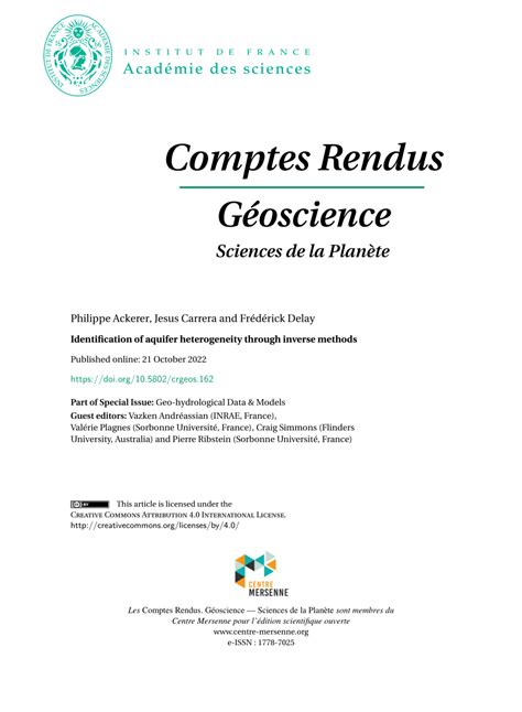 Pdf Identification Of Aquifer Heterogeneity Through Inverse Methods