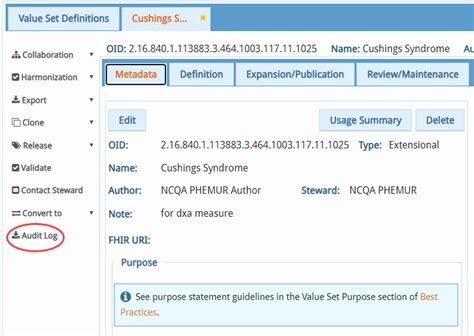 Value Set Audit Log