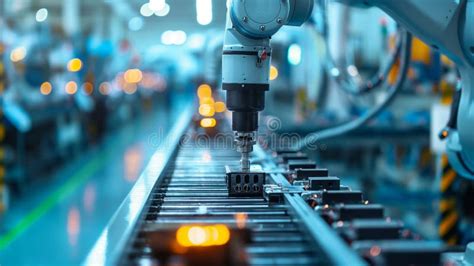 Close Up Of Robotic Arms Working On A Production Line In A Contemporary Factory Stock Image