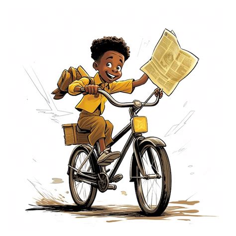 Premium Photo A Cartoon Of A Boy Riding A Bike With A Newspaper In