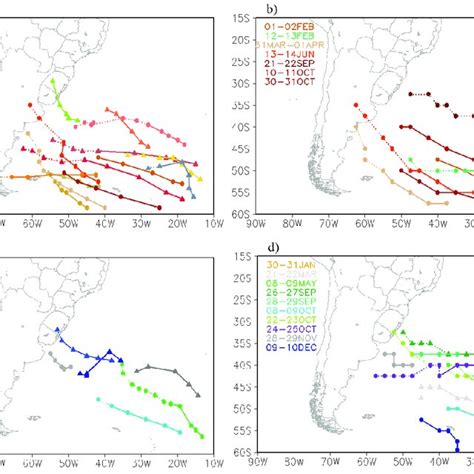 Trajectories Of Weak Explosive Cyclones Dashed Lines Non Explosive
