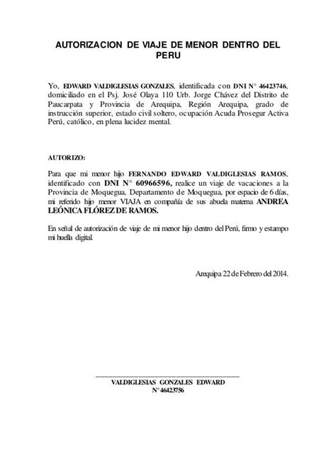Carta De Autorizacion De Viaje Para Ninos