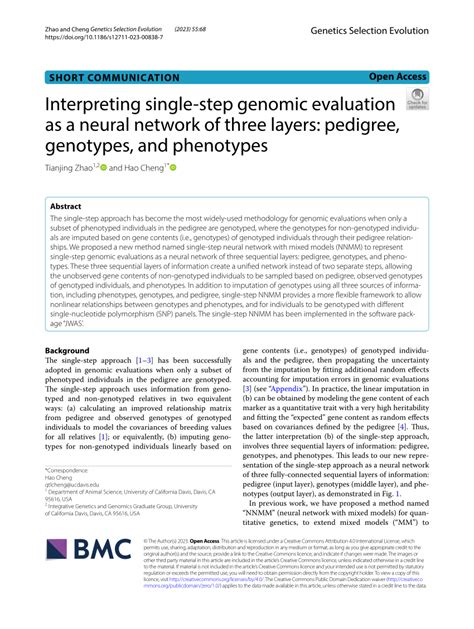 Pdf Interpreting Single Step Genomic Evaluation As A Neural Network
