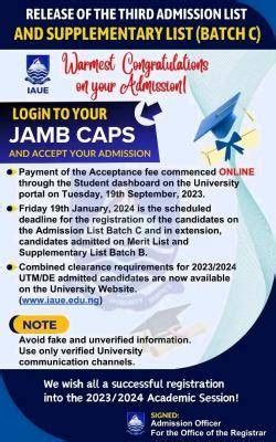 IAUE supplementary UTME batch C admission list, 2023/2024 session out - School Gist