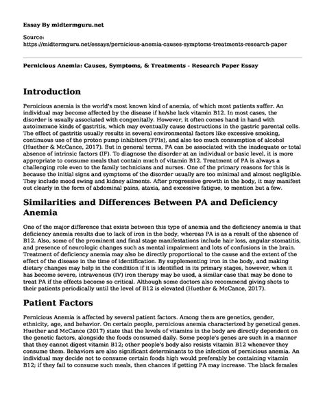 📗 Pernicious Anemia Causes Symptoms And Treatments Research Paper