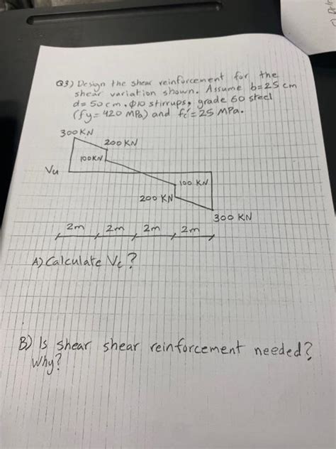 Solved Q3 Derign The Shear Reinfurcement For The Shear