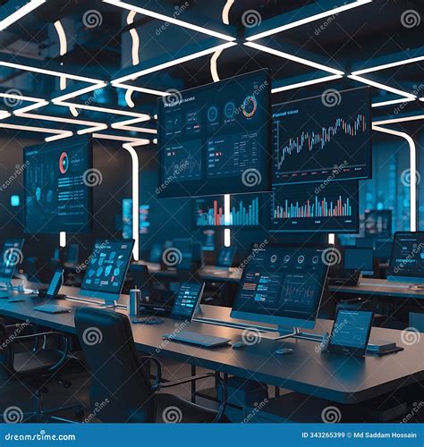 High Tech Control Room With Data Dashboards Global Analytics And Ai
