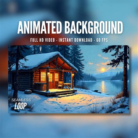 Animated Background Winter Cabin By The Lake Snowy Landscape