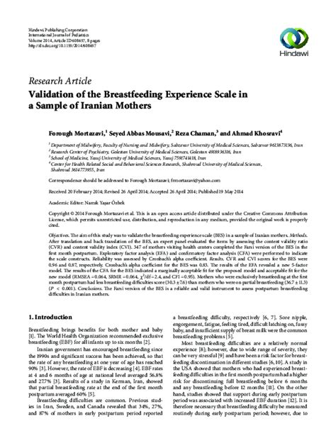 Pdf Validation Of The Breastfeeding Experience Scale In A Sample Of