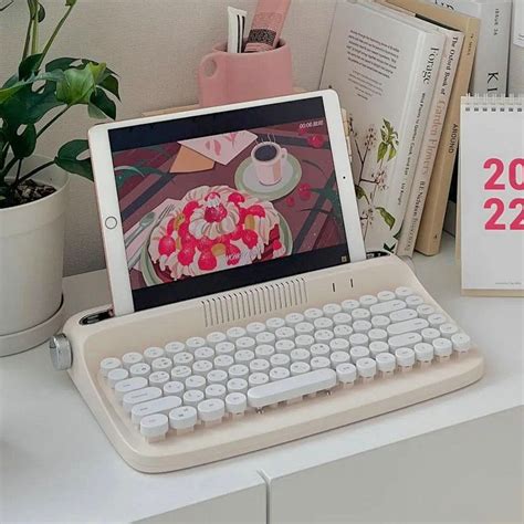 Tablet Pc External Bluetooth Wireless Keyboard Retro Dot Typewriter Ipad Phone Holder Shopee