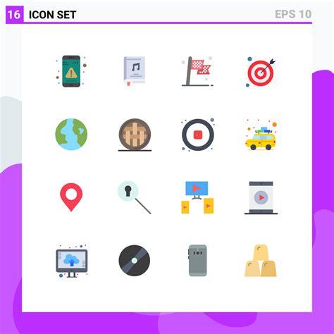 User Interface Pack Of 16 Basic Flat Colors Of Target Arrow Music Flag Destination Editable Pack