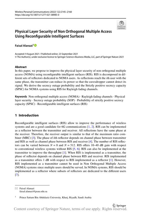 Physical Layer Security Of Non Orthogonal Multiple Access Using Reconfigurable Intelligent