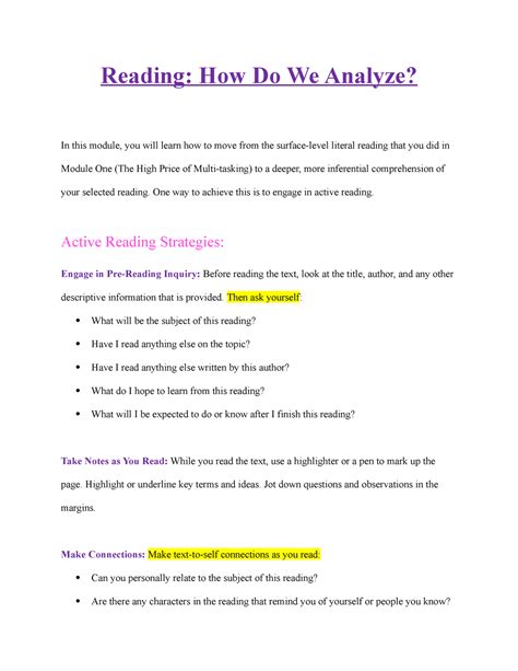 Module 2 Notes Reading Strategies Reading How Do We Analyze In