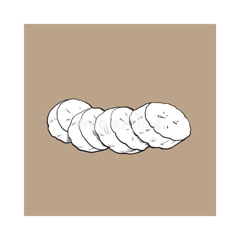 Sliced Chopped Unpeeled Ripe Banana Sketch Style Vector Illustration Stock Vector