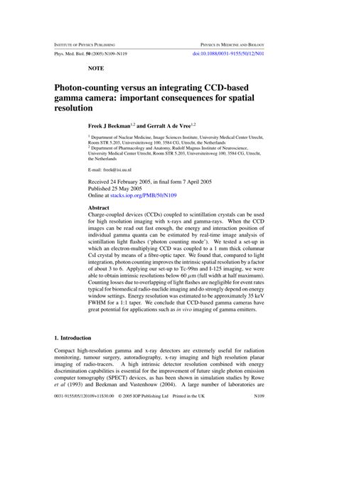 Pdf Photon Counting Versus An Integrating Ccd Based Gamma Camera