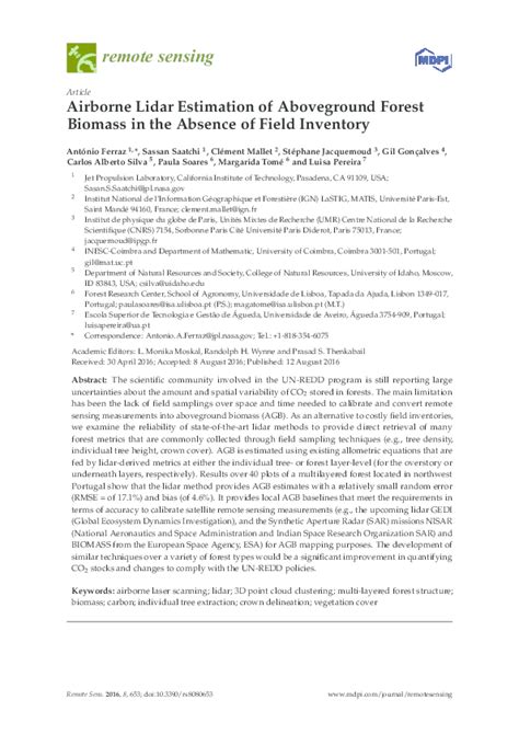 Pdf Airborne Lidar Estimation Of Aboveground Forest Biomass In The Absence Of Field Inventory