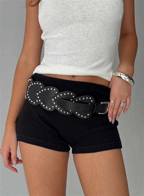 Running Wild Faux Leather Heart Belt Black Princess Polly