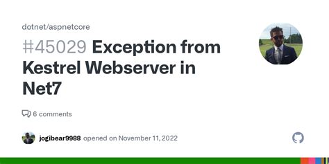 Exception From Kestrel Webserver In Net7 · Issue 45029 · Dotnet