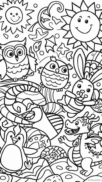 Una Página Para Colorear Con Muchos Personajes De Dibujos Animados