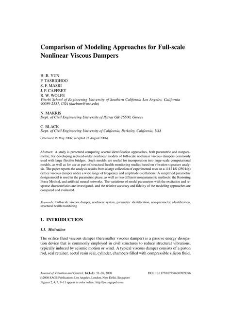 Pdf Comparison Of Modeling Approaches For Full Scale Nonlinear Viscous Dampers