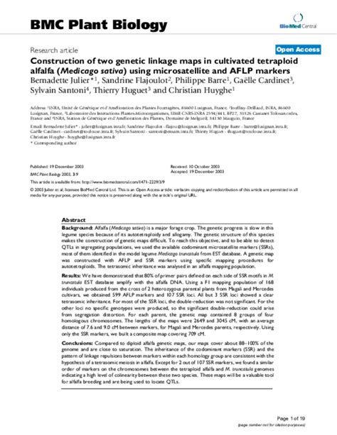 Pdf Construction Of Two Genetic Linkage Maps In Cultivated Tetraploid Alfalfa Medicago Sativa