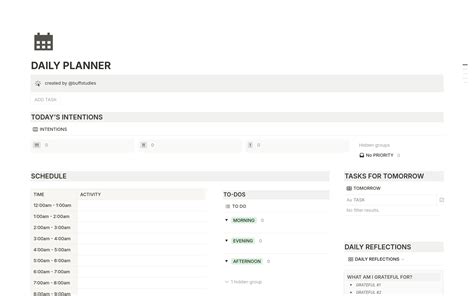Minimalistic Daily Planner Template | Notion Marketplace