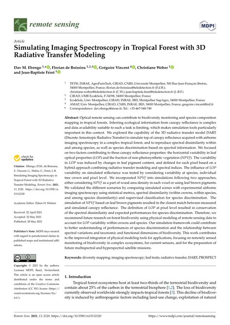 Pdf Simulating Imaging Spectroscopy In Tropical Forest With 3d