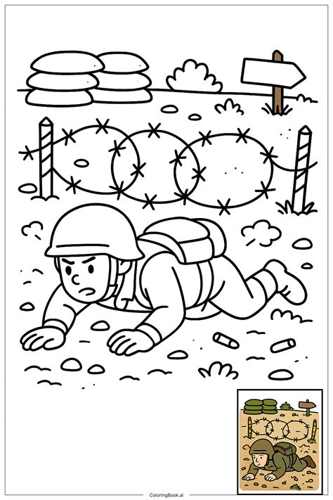 Army Soldier Crawling Under Wire Coloring Page Free Pdfandpng Printable