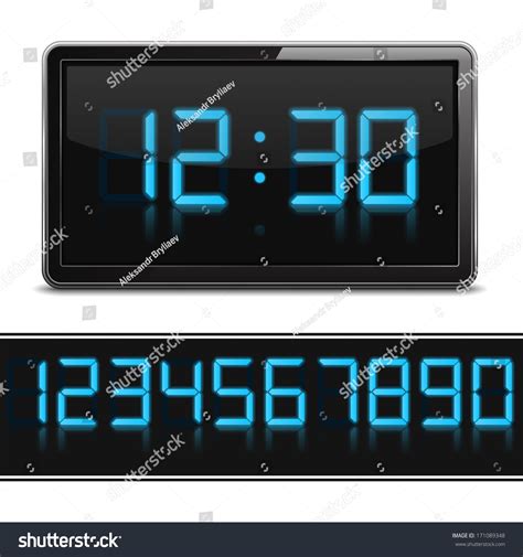 Digital Clock Set Glowing Numbers Vector Stock Vector Royalty Free
