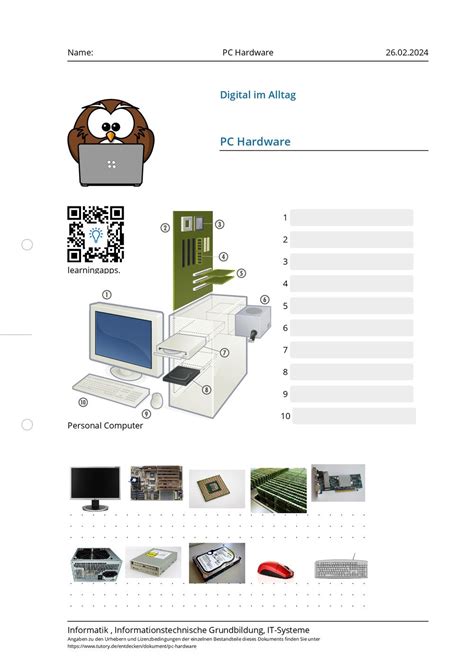 Arbeitsblatt Pc Hardware Informatik And Informationstechnische