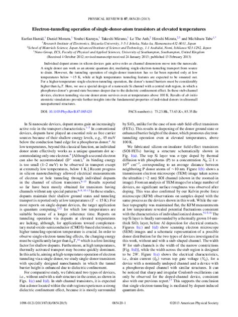 Pdf Electron Tunneling Operation Of Single Donor Atom Transistors At Elevated Temperatures