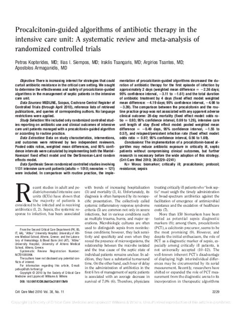 Procalcitonin Guided Algorithms Of Antibiotic Therapy In The Intensive Care Unit A Systematic