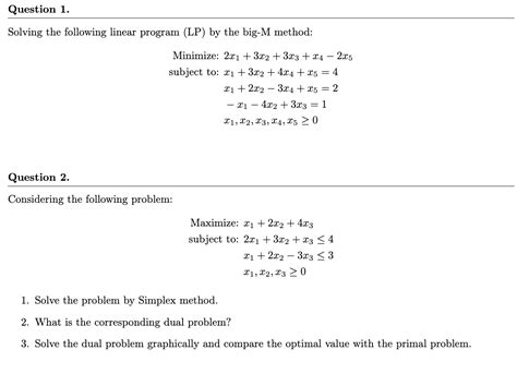 Solved Question Solving The Following Linear Program LP Chegg Com