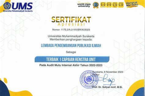 Lppi Dinobatkan Sebagai Terbaik Pertama Dalam Capaian Renstra Unit Lppi Ums