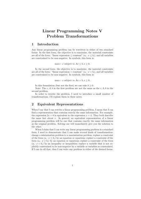 linear programming notes v problem transformations