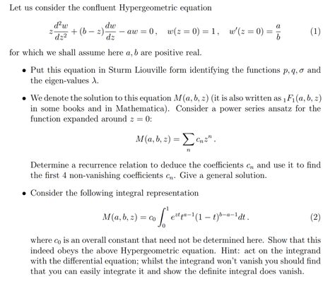 Solved Let Us Consider The Confluent Hypergeometric