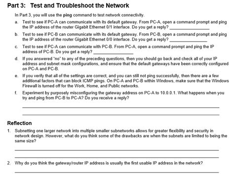 Solved Part 3 Test And Troubleshoot The Network In Part 3