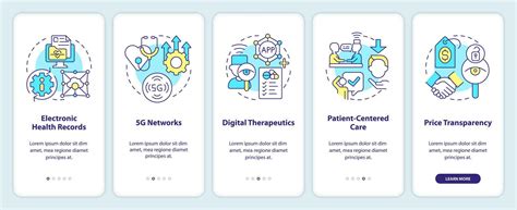 Healthcare Industry Trends Onboarding Mobile App Screen Walkthrough 5 Steps Editable Graphic