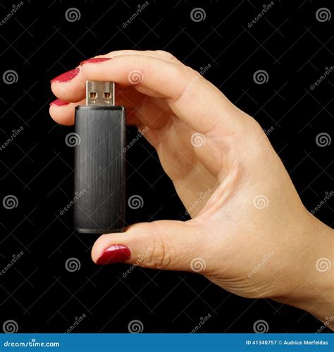Female Hand Holding USB Flash Isolated On The Black Background Stock Image Image Of Hand