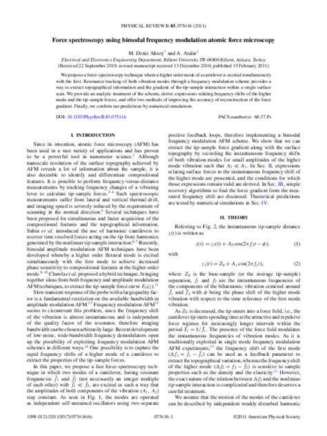 Pdf Force Spectroscopy Using Bimodal Frequency Modulation Atomic Force Microscopy