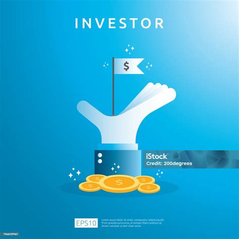 큰 손 그림에서 돈 동전과 성공 기호 플래그 금융 비즈니스 투자자 자금 조달 개념 투자 Roi 또는 급여 지불 개념적으로 반환 합니다 벡터 일러스트 개념에 대한 스톡 벡터