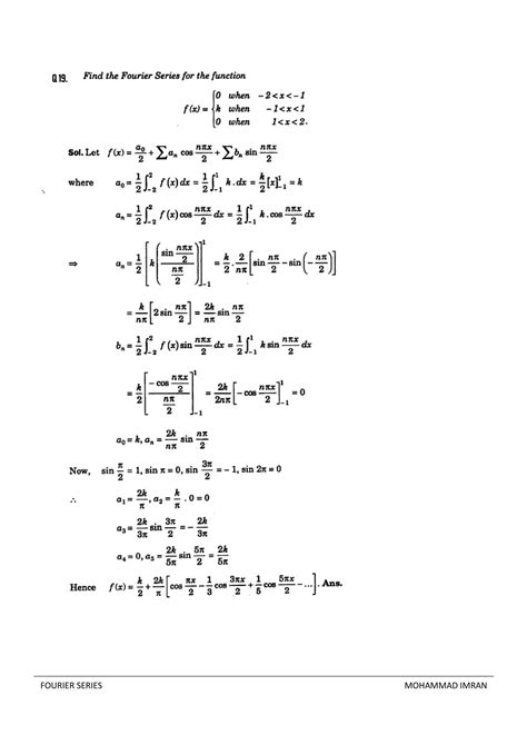 Solved Numerical Problems Of Fourier Series Pdf