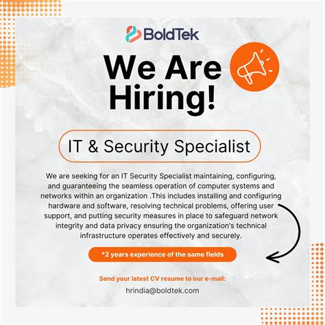 Boldtek Is Hiring We Are Seeking For An It Security Specialist Boldtek