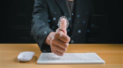 Premium Photo Businessman Scan Fingerprint Biometric Identity And