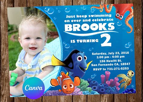 Printable Nemo Invitations Finding Dory Finding Nemo Printed Birthday