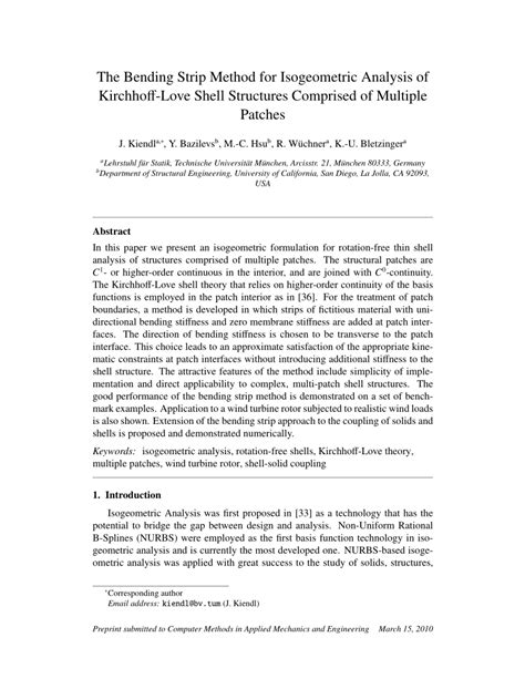 Pdf The Bending Strip Method For Isogeometric Analysis Of Kirchhoff Love Shell Structures
