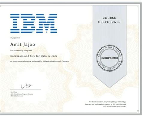 Amit Jajoo On Linkedin Certificate Datascience Python Sql Ibm