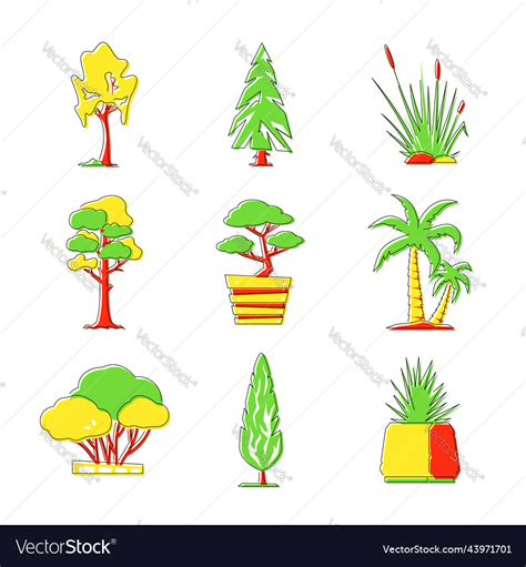 Indoor And Wild Plants Line Design Style Objects