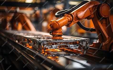 Premium Ai Image Heavy Automation Robot Arm Machine In Smart Factory Futuristic Industry